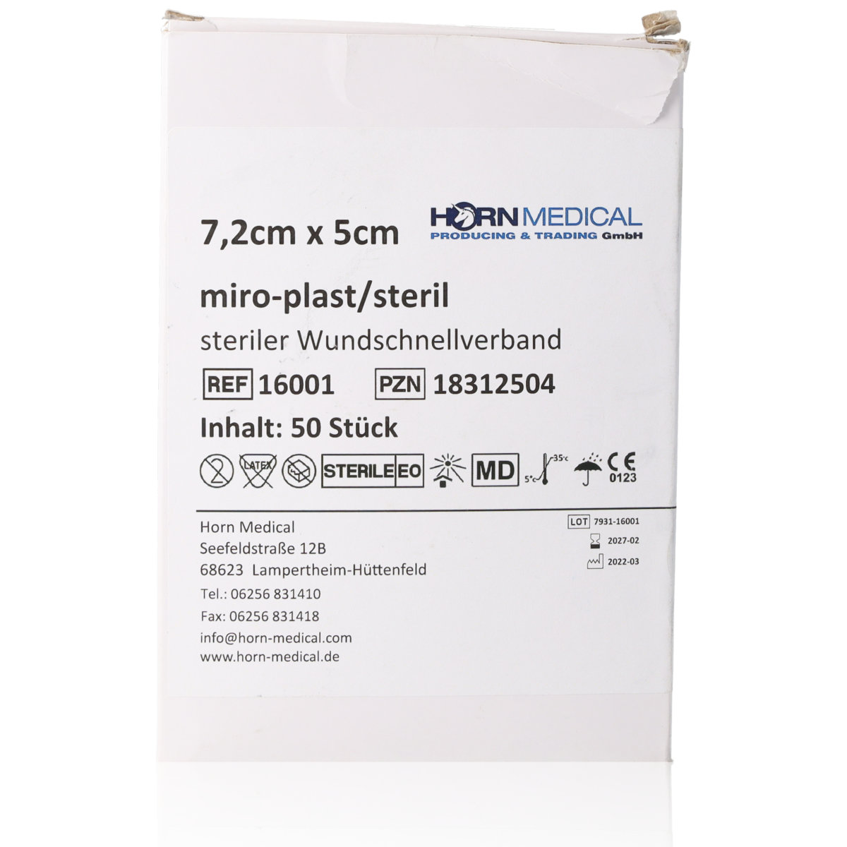 Horn Medical miro-plast Wundschnellverband steril 7,2 x 5cm 50Stk, 6,19
